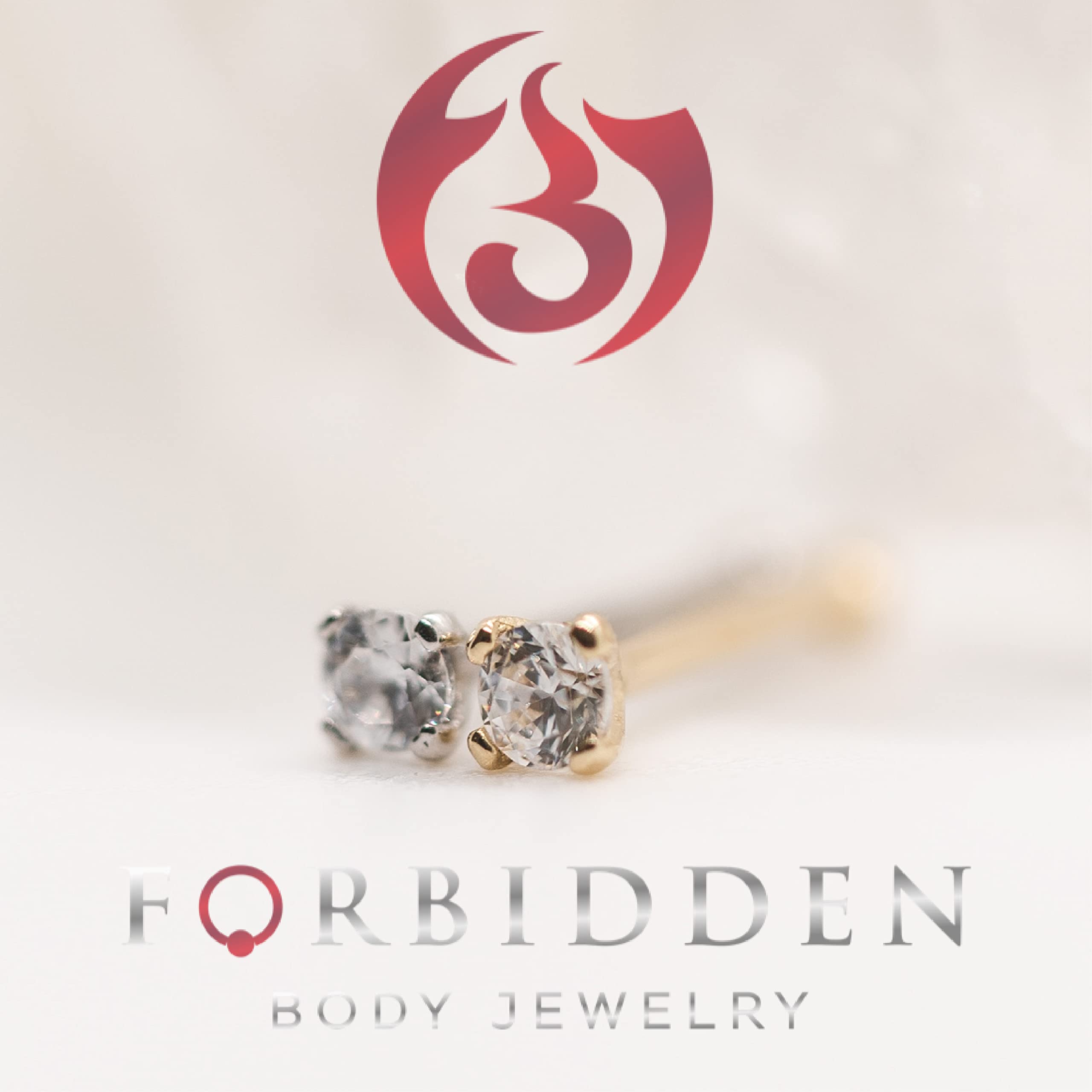 Forbidden Body Jewelry Set of 2: 22g 18k Gold Plated Sterling Silver CZ Simulated Diamond Nose Stud, 2.5mm Crystal