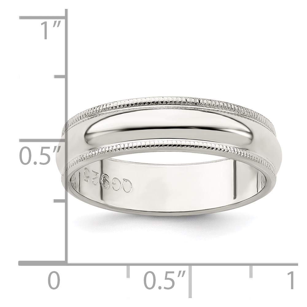 Forever Flawless Jewelry 5mm High Polish Finish Half Round Domed Milgrain Sterling Silver Wedding Band - Size 12