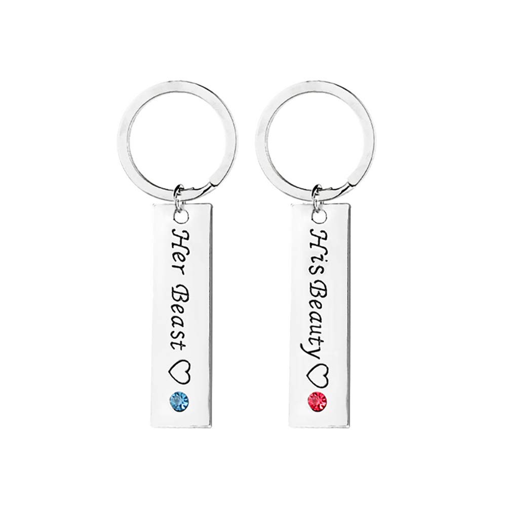Floralby 1 Pair Her Beast/His Beauty Rectangle Key Ring Keychain Couple Bag Pendant Car Key Decor