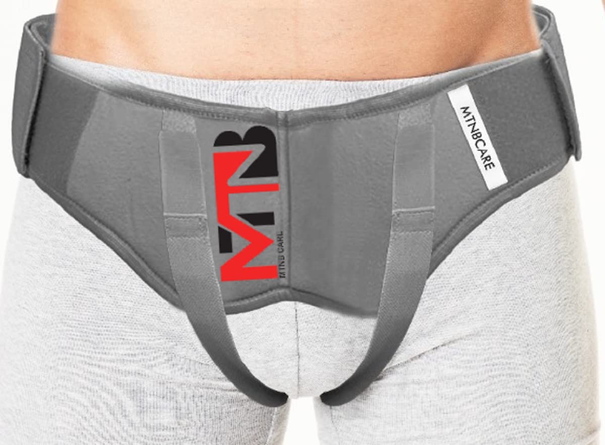 GlobeXcare Grey Inguinal Hernia Support Truss Brace for Single/Double Inguinal or Sports Hernia with Two Removable Compression Pads & Adjustable Groin Straps Surgery Injury Recovery Belt (X-Large)