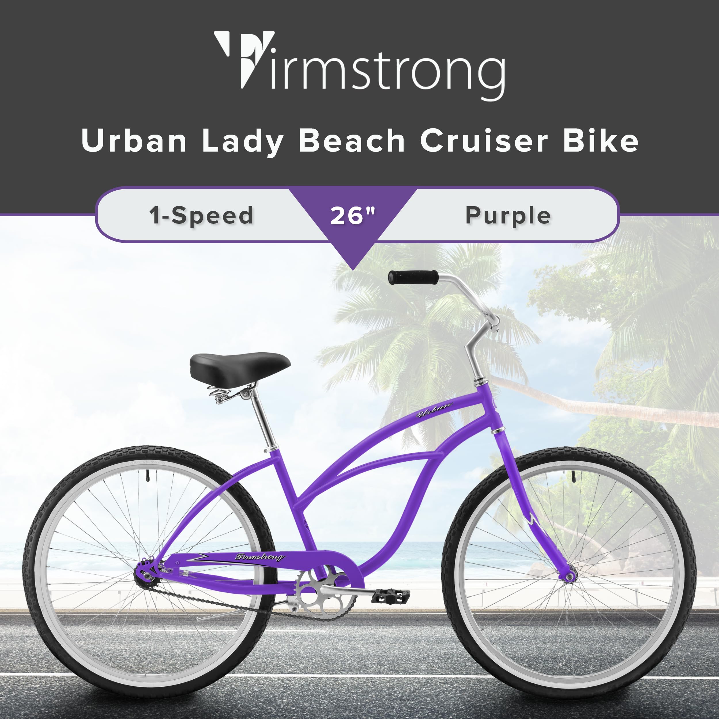Firmstrong Urban Lady Single Speed - Women's 26" Beach Cruiser Bike (Purple)