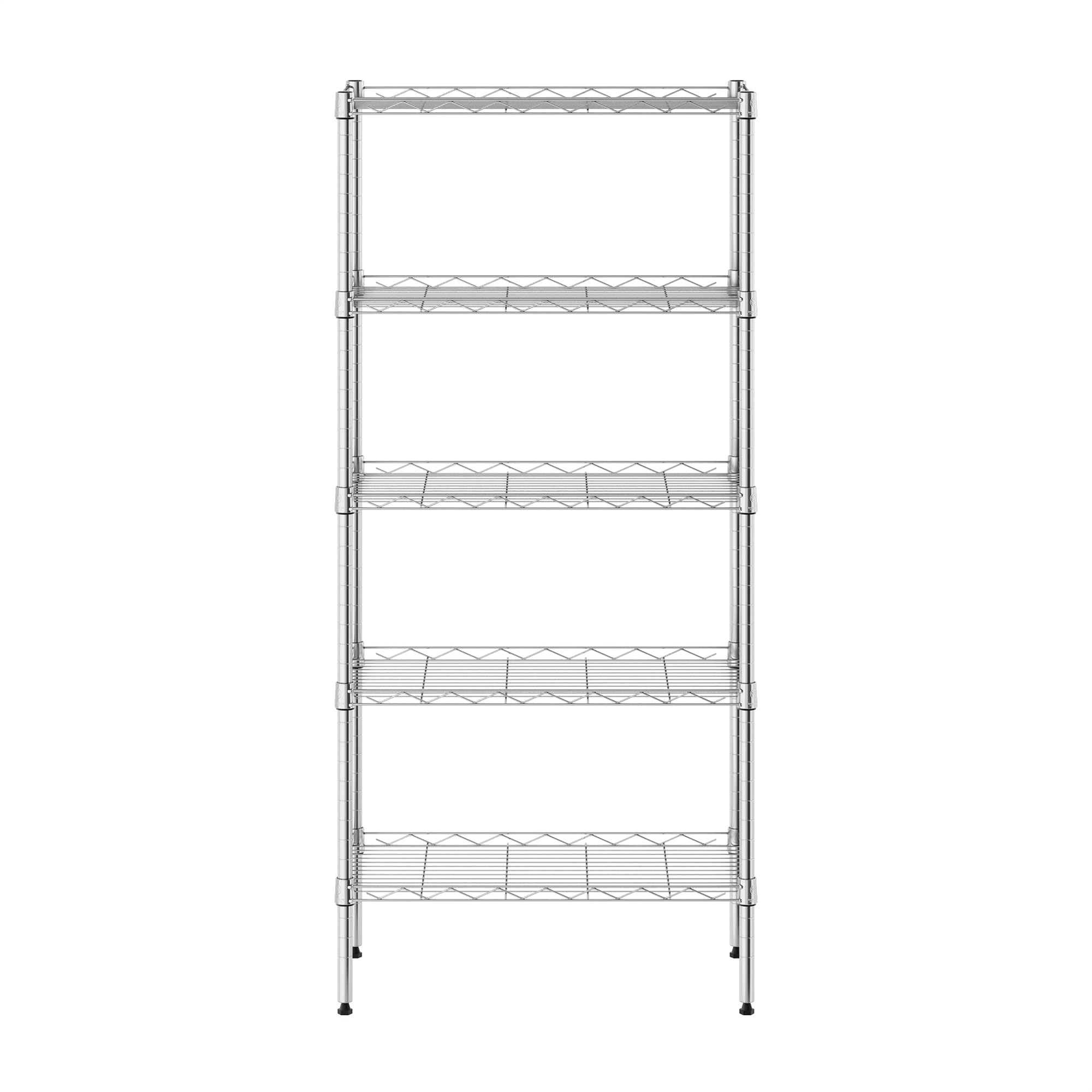 Furinno Wayar 5-Tier Metal Storage Shelf Rack, 21 x 12 x 48, Stainless Steel