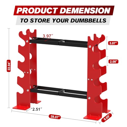 FISUP Weight Rack for Dumbbells, Dumbbell Rack Stand Only 450LBS Capacity Weight Rack for Home Gym Strength Training Dumbbell Racks Red and Black 5 Tier,Suitable for 8-30 LBS