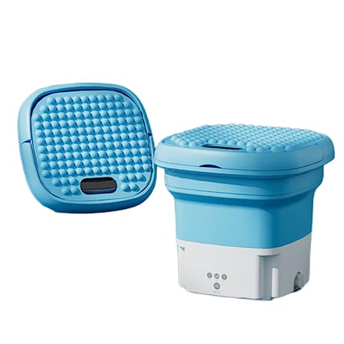 Folding Washing Machine, Small Portable Washing Machine, Underwear and Socks Dehydration Integrated Washing Machine，Mini Washer Suitable for Apartment Travel Camping RV Laundry (Blue)