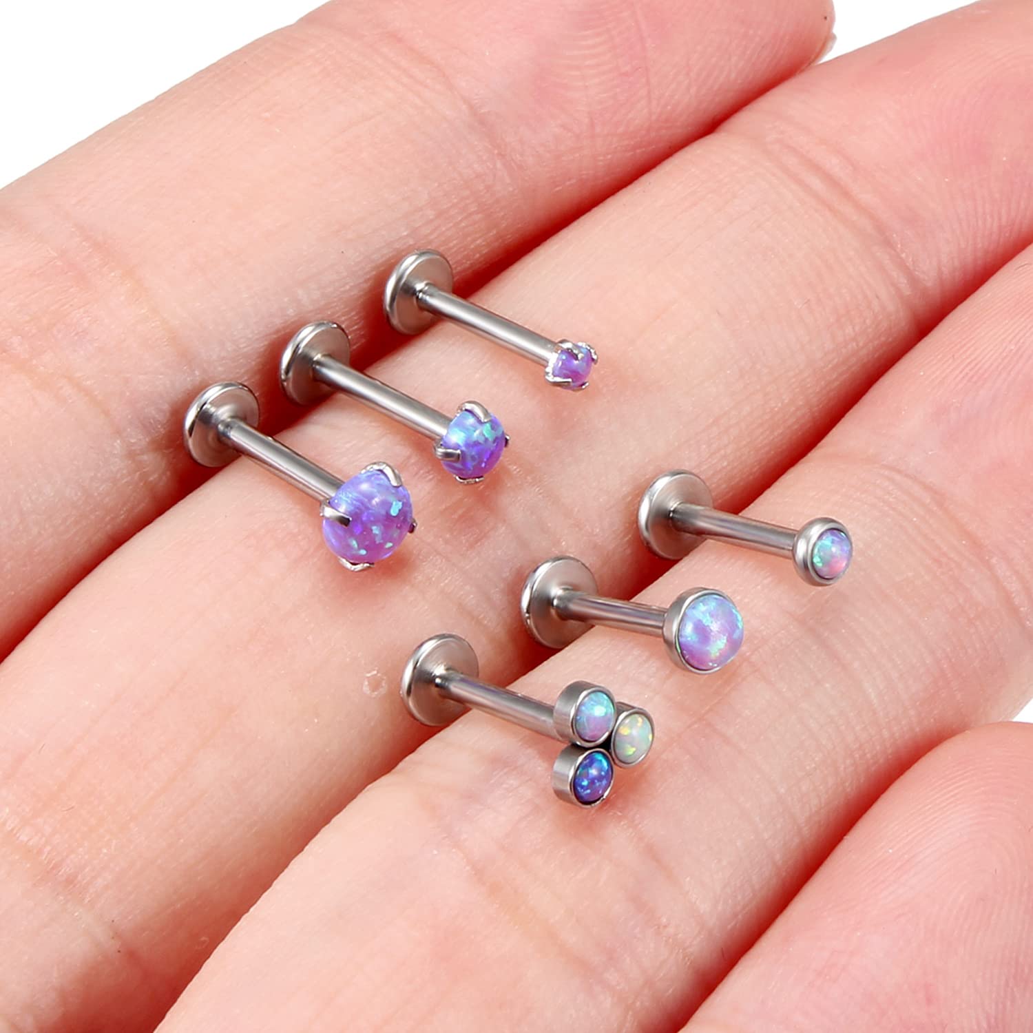 Ftovosyo Opal Medusa Piercing Jewelry 16G Stainless Steel Lip Rings Internally Threaded Labret Studs Different Size Forward Helix Cartilage Conch Tragus Earring Stud for Women Men