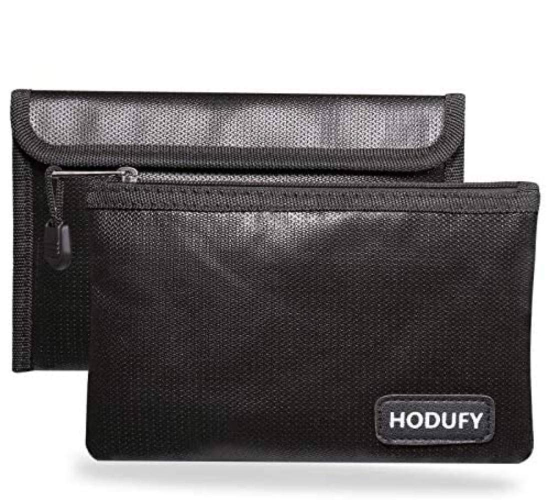 Hodufy Small Fireproof Bag, 5 x 8 inches Non-Itchy Fireproof Money Bag, Fireproof Cash Bag, Bank Fireproof Bag Set for Valuables - Passport, Bank Deposit, Keys (2-Pack)