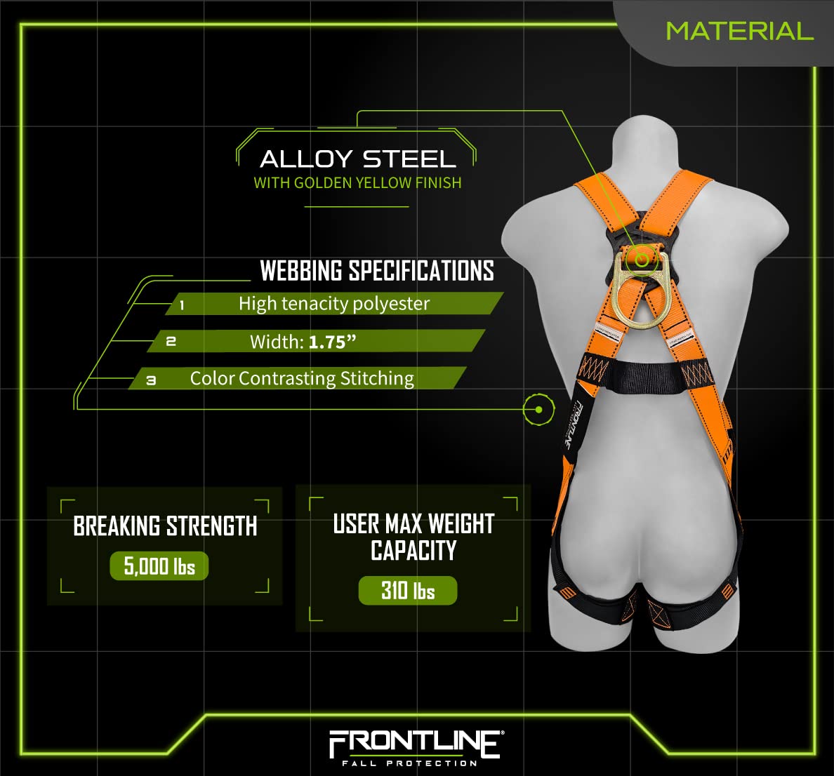 Frontline 100VMB Combat™ Economy Series Full Body Harnes (Universal) | OSHA and ANSI Compliant | Full Body Harness | Back d-ring | 3 points of adjustability | OSHA & ANSI Compliant