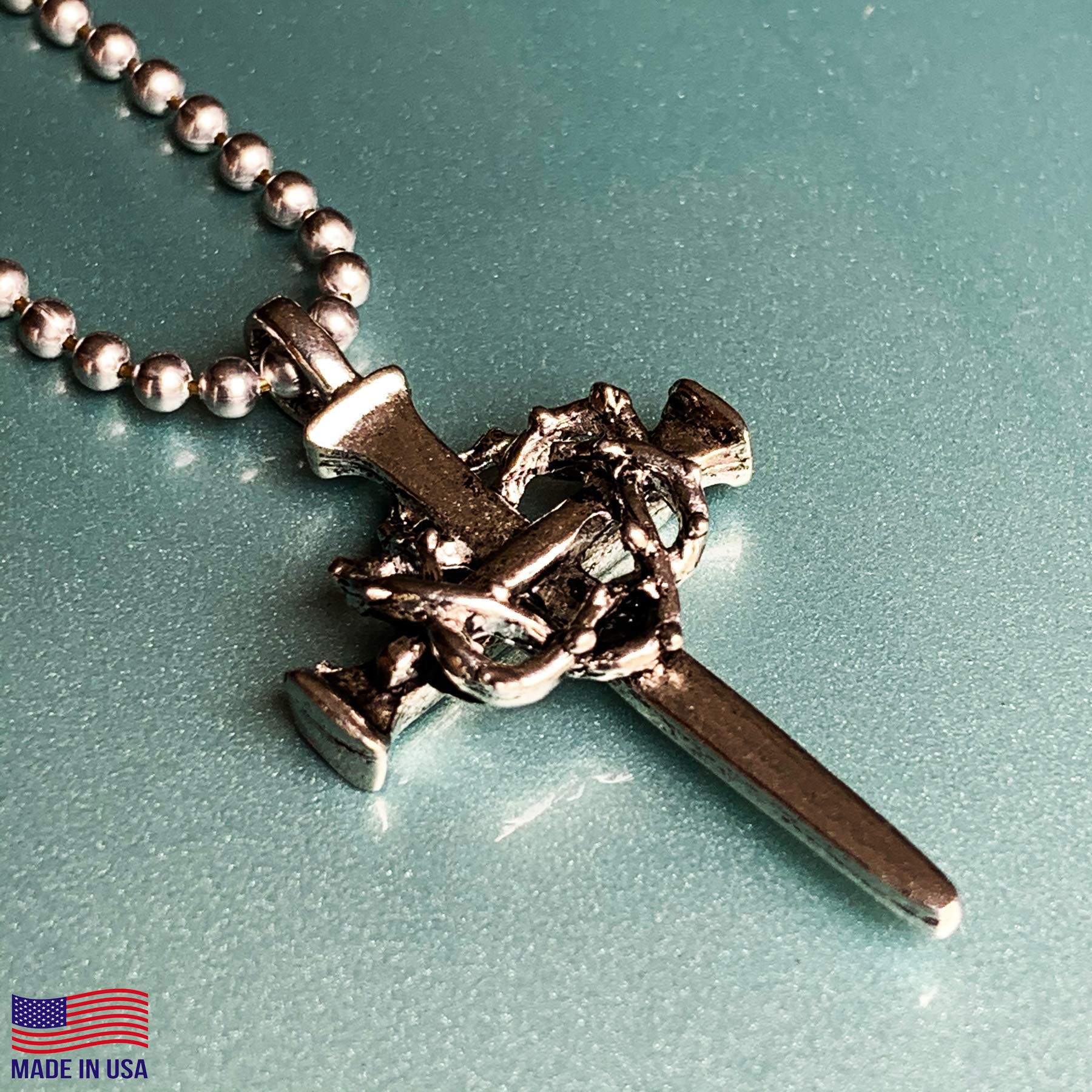 FORGIVEN JEWELRY Nail Cross Crown of Thorns Necklace on Ball Chain