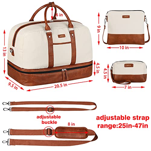 Weekender Bags for Women, Large Overnight Bag Canvas Travel Duffel Bag Carry On Tote with Shoe Compartment 21" for Women & Men 3Pcs Set