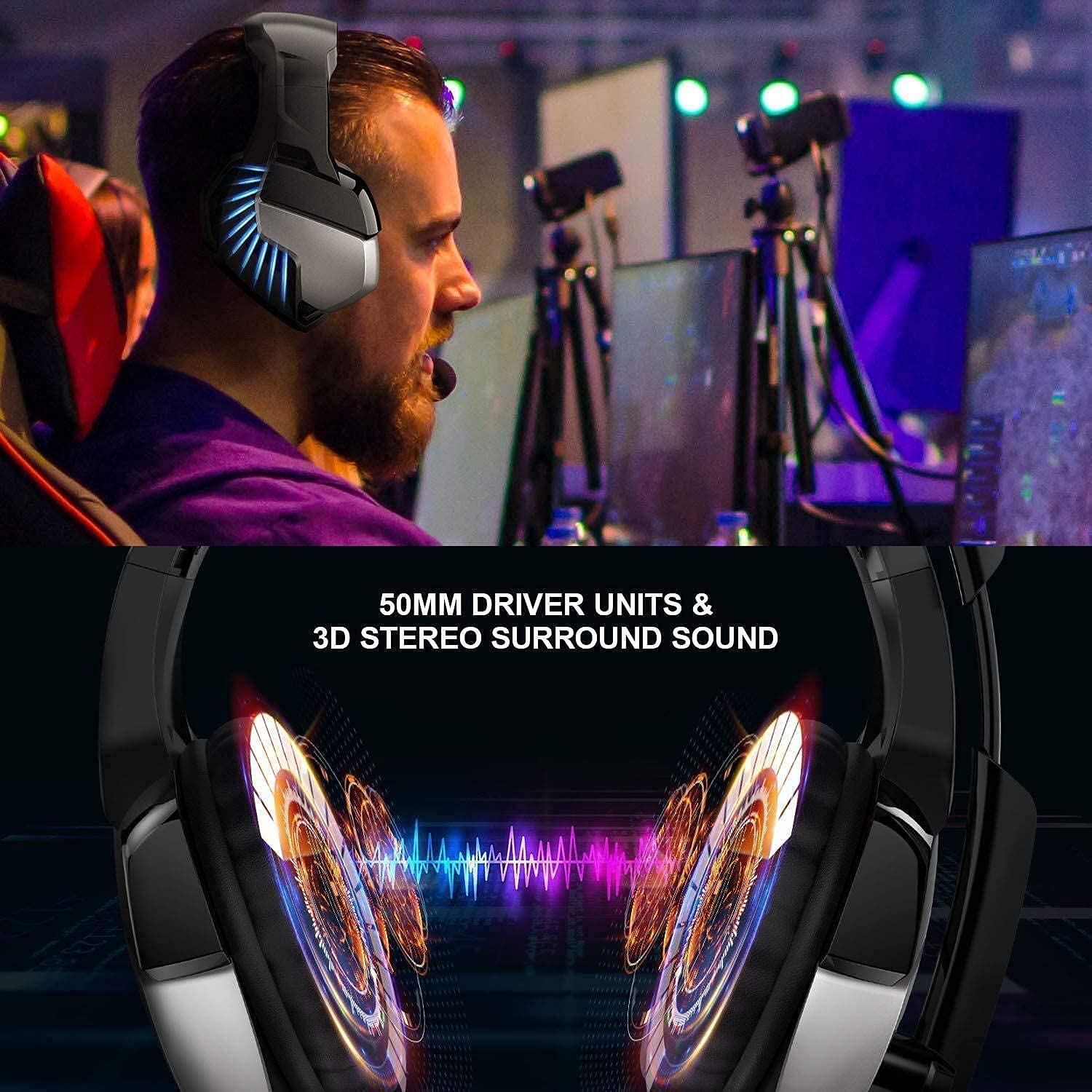Gaming Headset, Gaming Headphones with Microphone 7.1 Surround Sound Wired Over Ear Headsets for PS4 PS5 Xbox One Switch PC Playstation Computer Laptop Headset