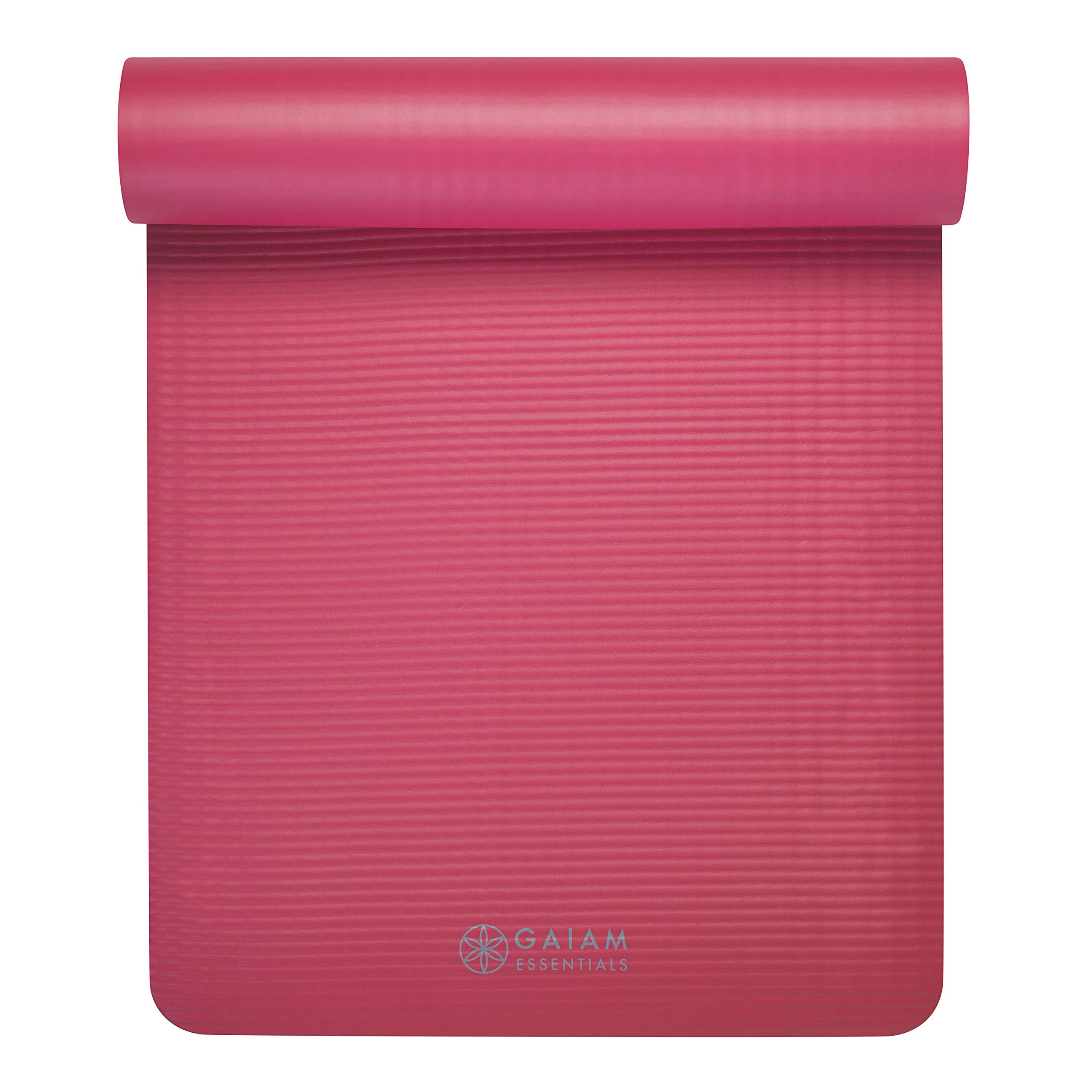 Gaiam Essentials Thick Yoga Mat Fitness & Exercise Mat with Easy-Cinch Carrier Strap, Pink, 72"L X 24"W X 2/5 Inch Thick