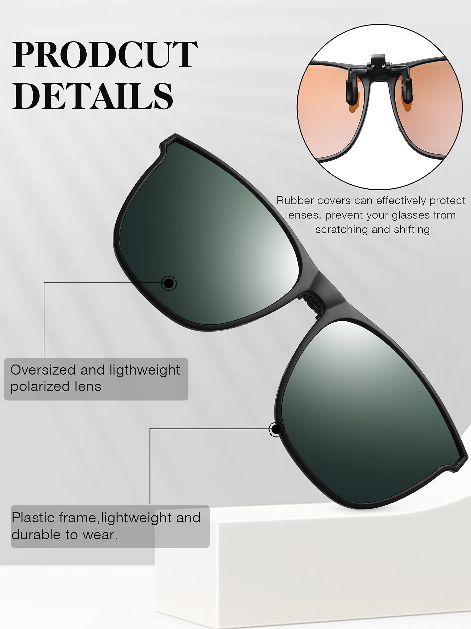 Frienda 3 Pair Oversize Polarized Clip-on Sunglasses Large Anti-glare TR90 Frame Flip up Driving Glasses for Women Men (Black Gray, Yellow)
