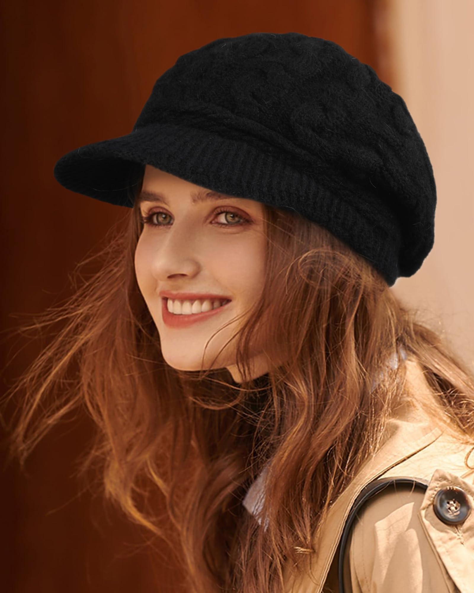 FURTALK Winter Knit Hats with Visor Brim Double Soft Lining for Women Warm Stylish Beanie Hats Slouchy Snow Caps