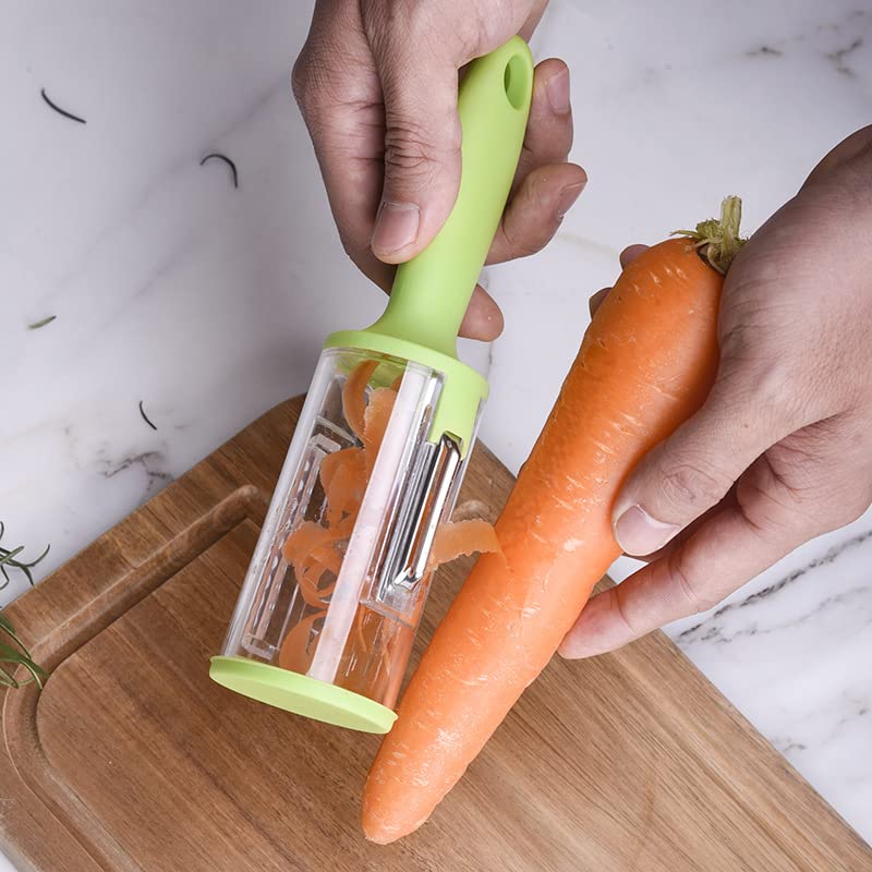 Fruit Vegetable Peeler With Storage -Modern Design Fruit Peeler Potato Peeler For Kitchen Make No Mess First Peeler With Storage Box Easy Use Easy Wash Fish Peeler Easy Grip Cucumber Peeler.