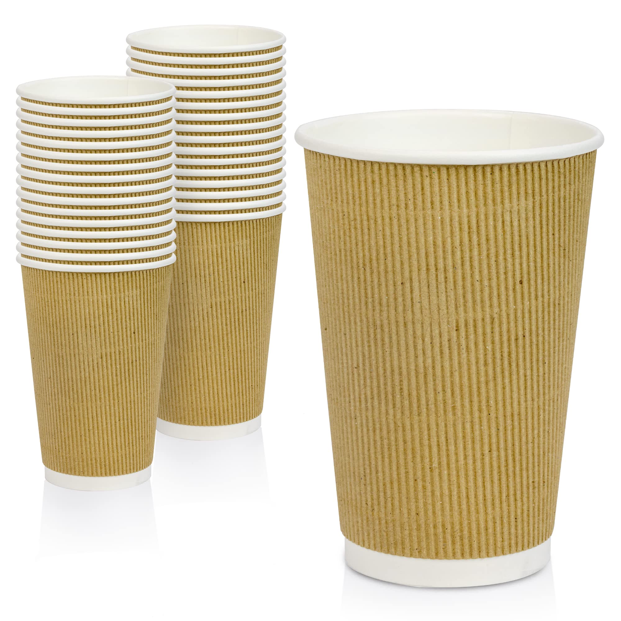Fit Meal Prep [50 Pack Disposable Hot Cups - 8oz Brown Double Wall Insulated Ripple Sleeves To Go Coffee Cups - Kraft Hot Beverage for Chocolate, Tea, and Cocoa Drinks - Sturdy, and Eco Friendly