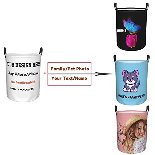 Personalized Hampers Custom Laundry Basket with Name, Customized Dirty Clothes Hamper with Photo/Text for Boys Girls Women Men, Collapsible Storage Basket with Handle for Bedroom, Small 16.5" x 13.8"
