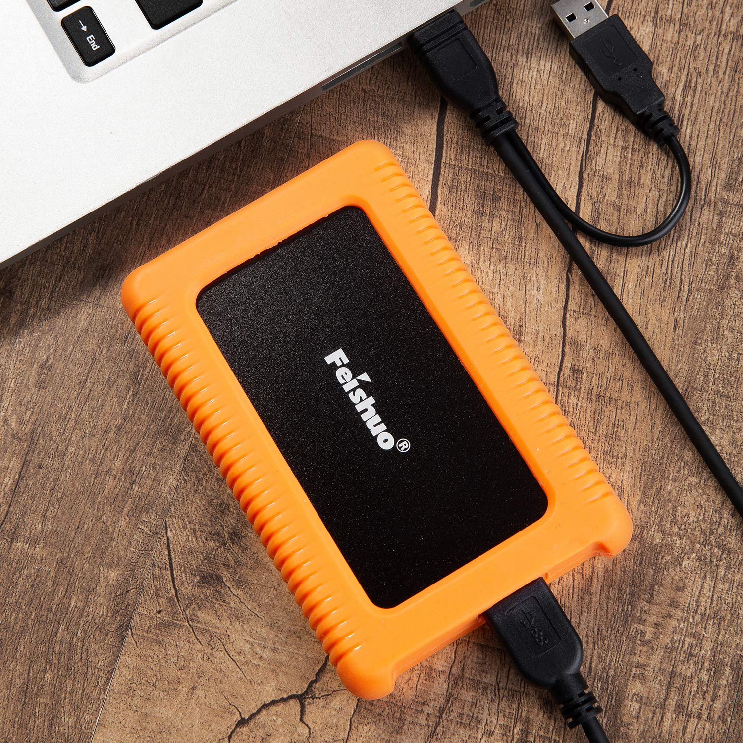 FEISHUO Portable External Hard Drive USB3.0 SATA HDD Storage — External Hard Drive Silicone Case Anti-Drop, Shockproof and Rainproof (320G, Black)