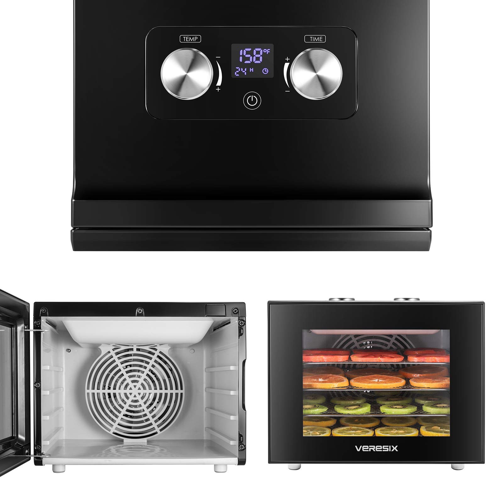 Food Dehydrator Machine - Digital Adjustable Timer and Temperature Control Dryer Dehydrators for Food and Jerky, Herbs, Meat, Fruit, Veggies, with 4 Stainless Steel Trays and 2 Anti-Stick Mat