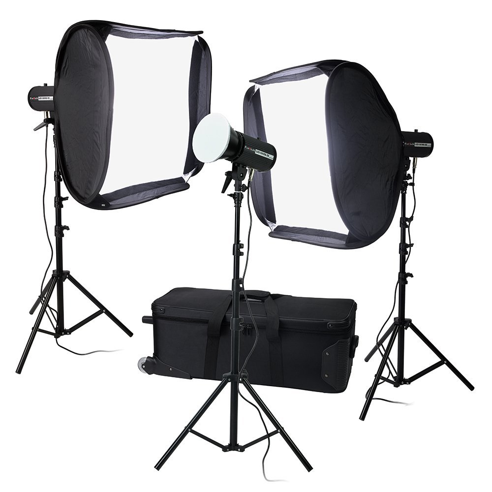 Fotodiox Pro LED-100WB-56 Studio LED Kit with 20x20 Softboxes - Set of 3X High-Intensity Daylight LED 5600k Studio Lights for Still and Video with Lightstands and Rolling Case - CRI > 92