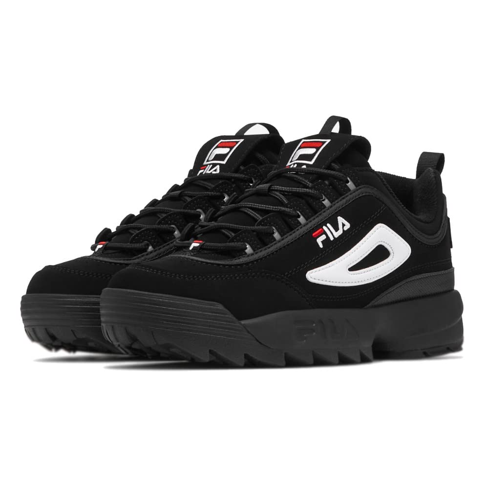 Fila Men's Strada Disruptor fashion sneakers, Black/White/Vin Red, 6.5 US