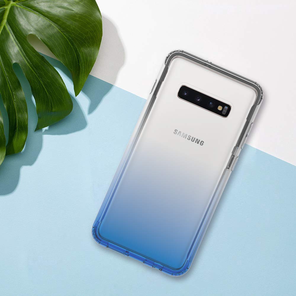 Galaxy S10+ Clear Case, Galaxy S10+ Slim TPU Case, Dual Layer Armor Defender Case Full-Body Transparent Clear Heavy Duty Shock Resistant Hybrid Rugged Cover for Samsung Galaxy S10 Plus- Black Blue