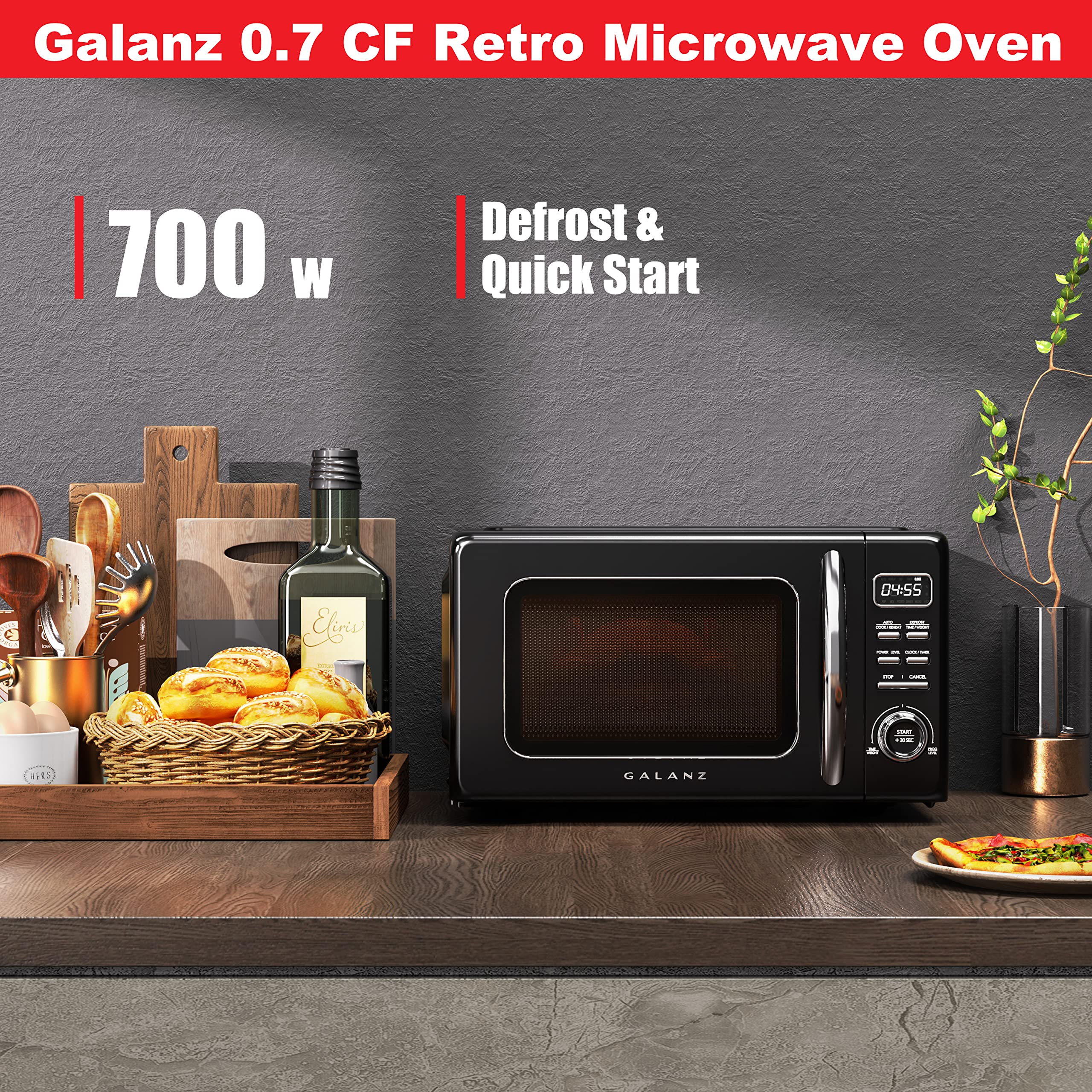 Galanz Retro Compact Mini Fridge with Freezer (2-Door) Retro Countertop Microwave Oven (GLCMKZ07BKR07)