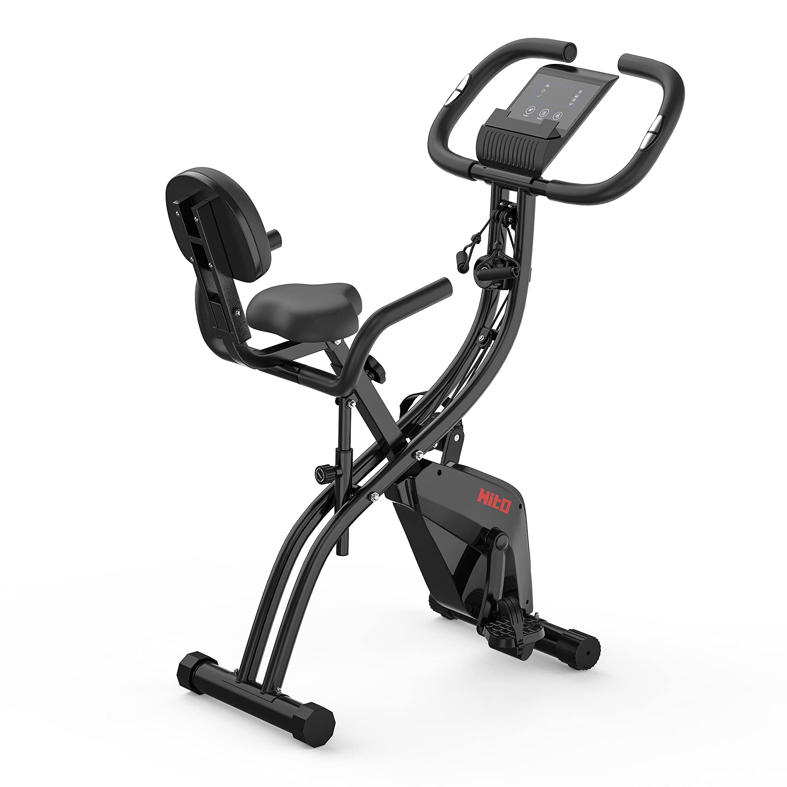 Folding Exercise Bike with Arm Resistance Bands, Magnetic Upright Indoor Cycling Bike Stationary for Home Gym & Cardio Workout