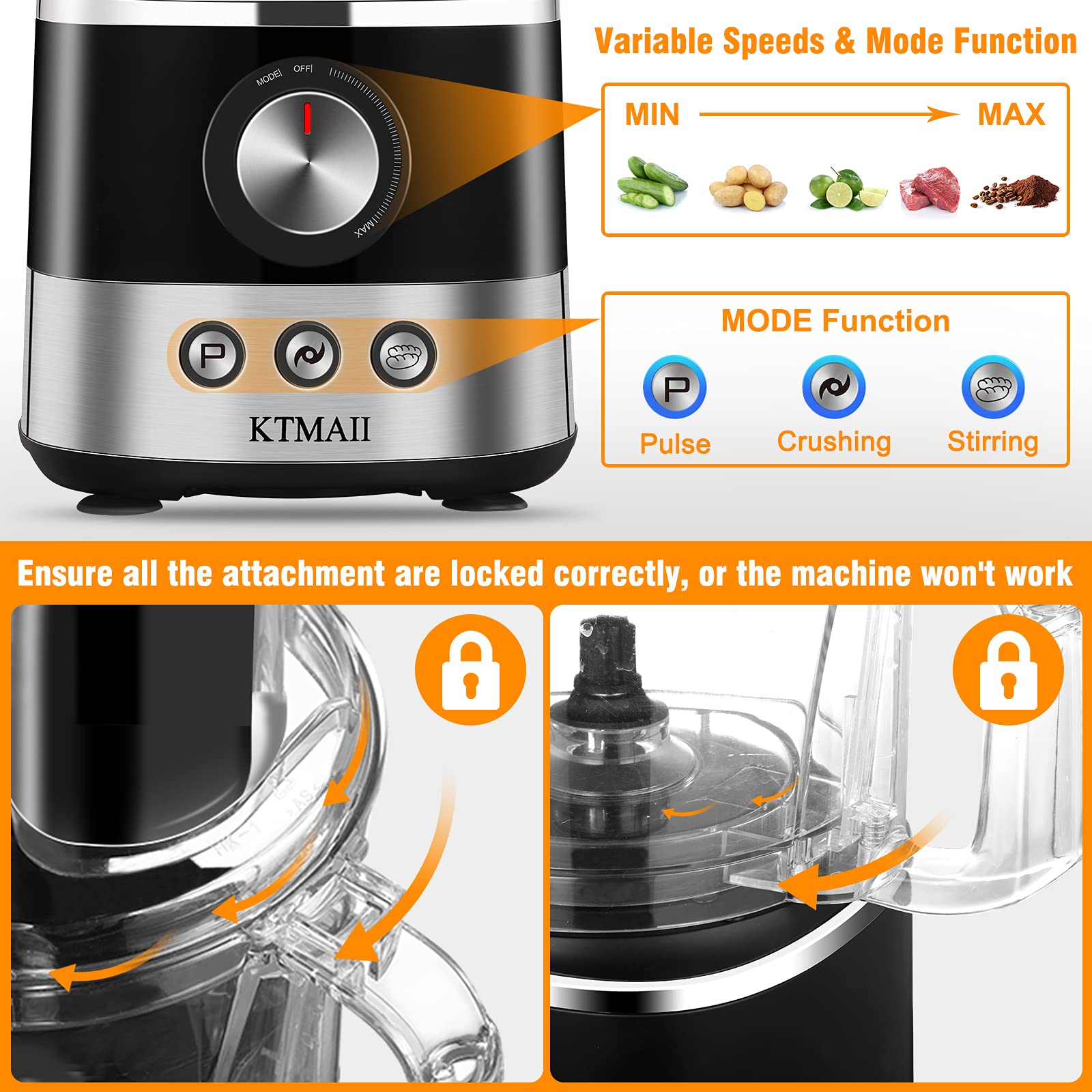 Food Processor,7 Cup Food Processor Vegetable Chopper for Chopping, Pureeing, Mixing, Shredding and Slicing,With 2 Speeds Plus Pulse,650 Watt,Safety Interlocking Design
