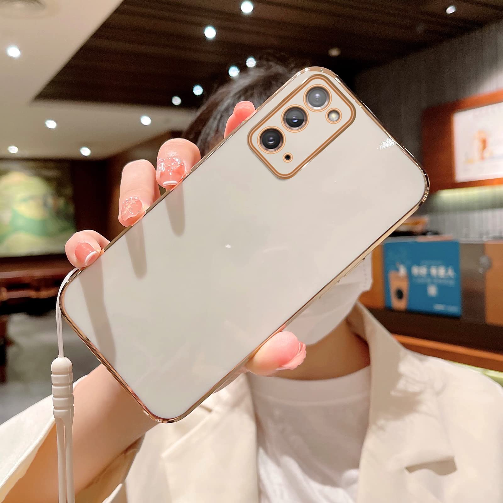 for Note 20 case Case,Galaxy Note 20 case for Women Electroplating Luxury Bling Aesthetic Trendy Pretty, Full Camera Soft TPU Protection Shockproof Cover for Samsung Note 20 (white)