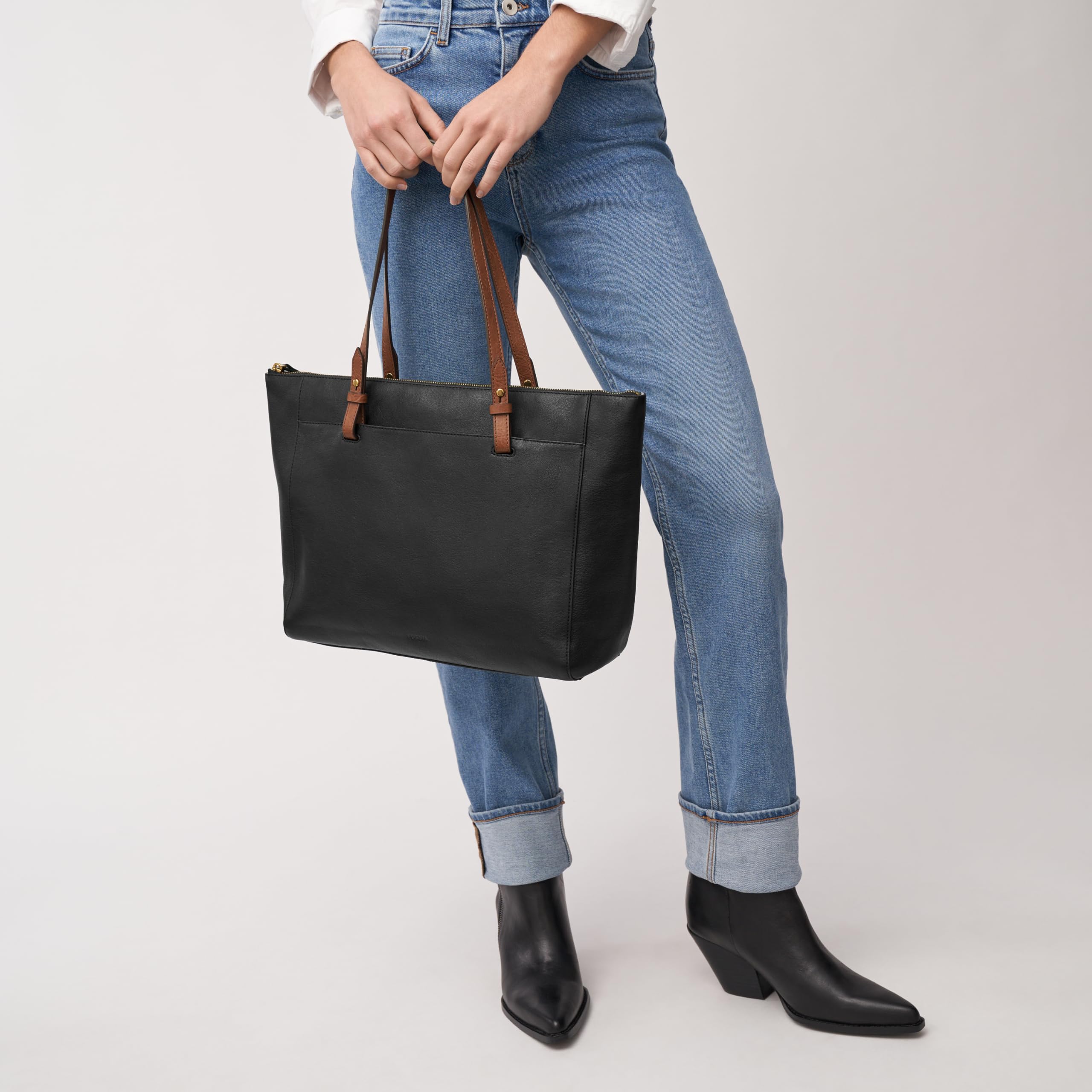 Fossil Women's Rachel Faux Leather Tote Bag Purse Handbag, Black Key Stripe (Model: ZB7991080)