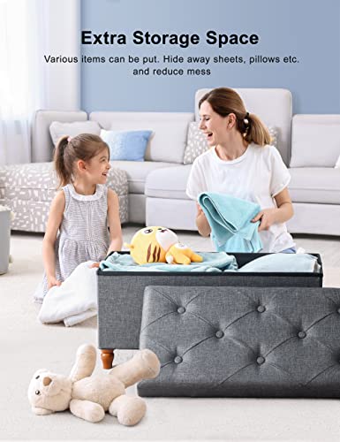 Nicehill Storage Ottoman with Wooden Legs, Nicehill Ottoman with Storage for Living Room, Folding Storage Ottoman Bench for Bedroom, Ottoman Foot Rest Stool, Linen Fabric Dark Grey 30" Ottoman