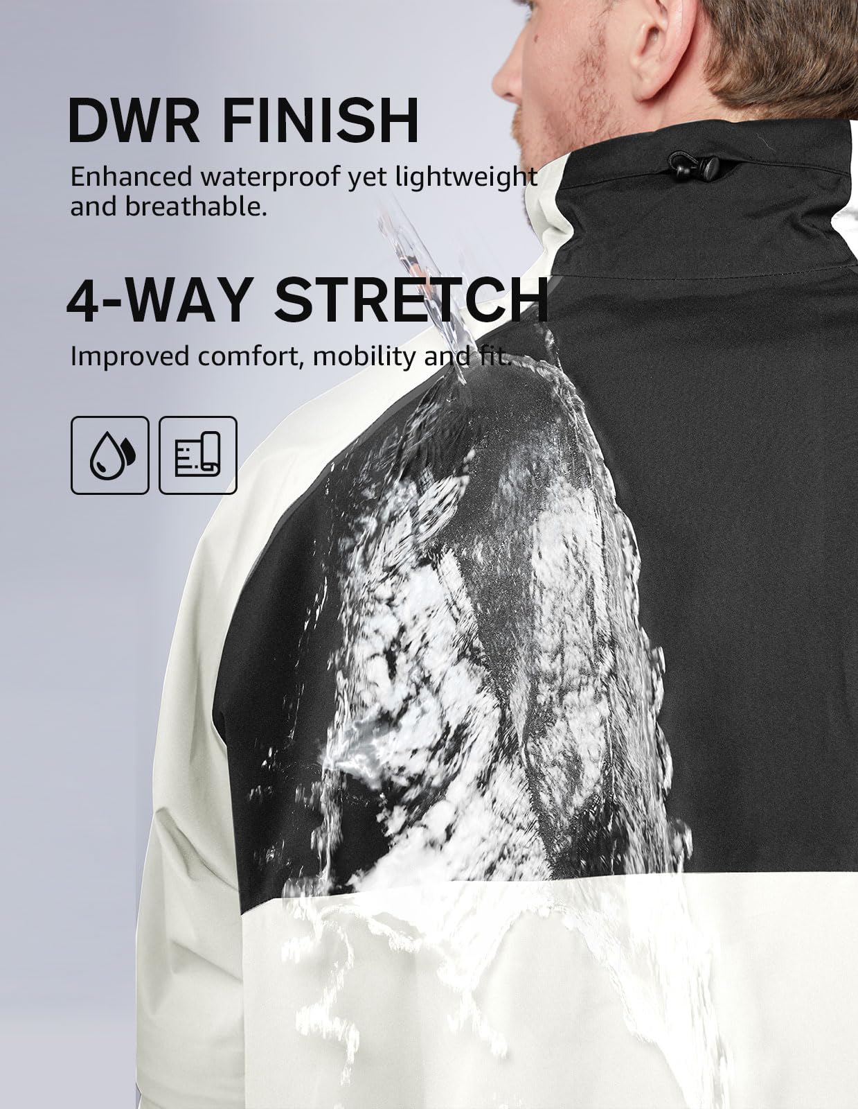 fit space Waterproof Golf Rain Jacket for Men 20K Performance Lightweight Rain Jackets for All Sports (White-half-zip, XX-Large)