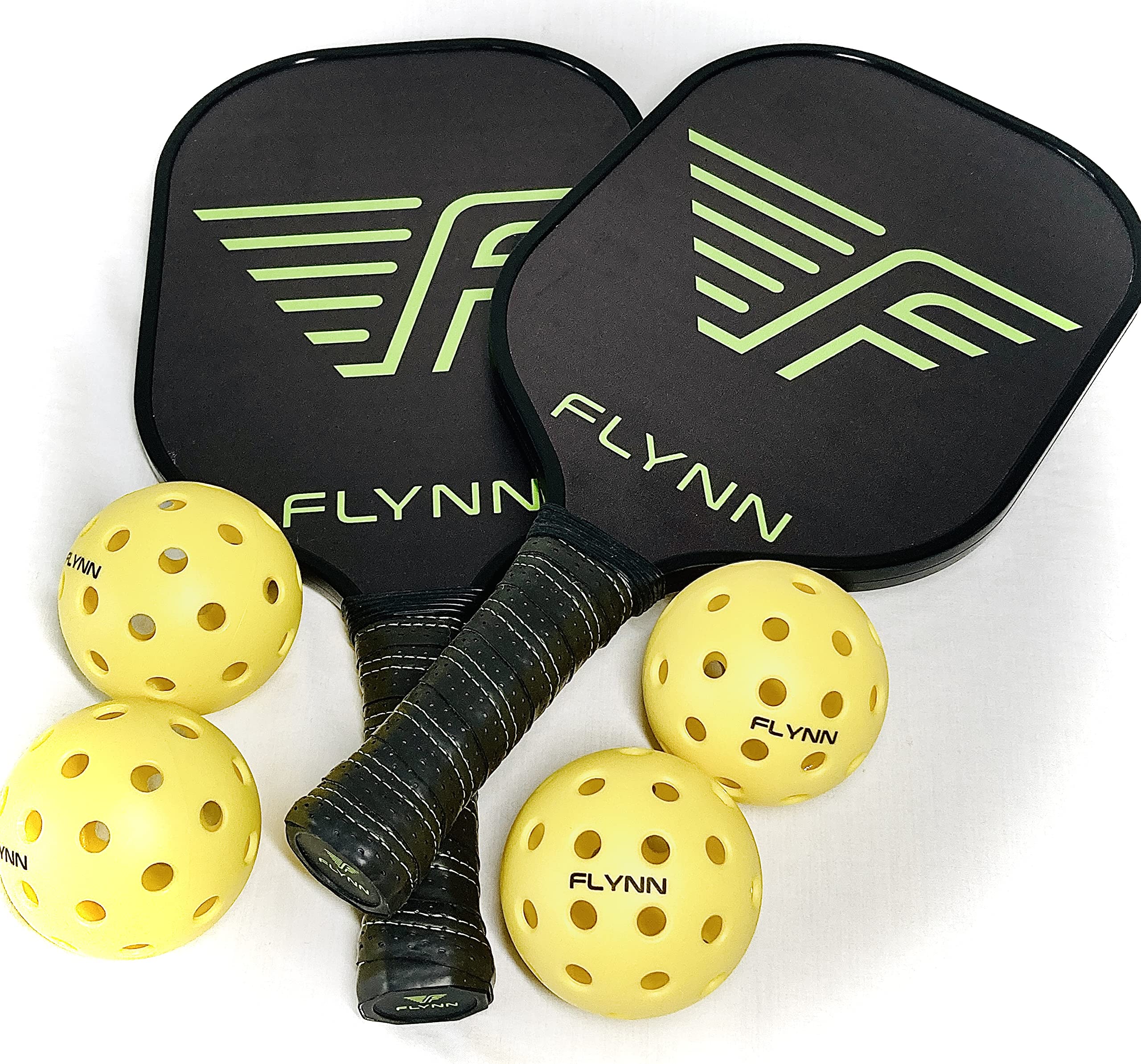 FLYNN Outdoor Pickleball Set | 2 Pickleball Paddles with a Graphite Face, a Polypropylene Honeycomb core, 4 Pickle Ball Balls and Pickleball Set Bag