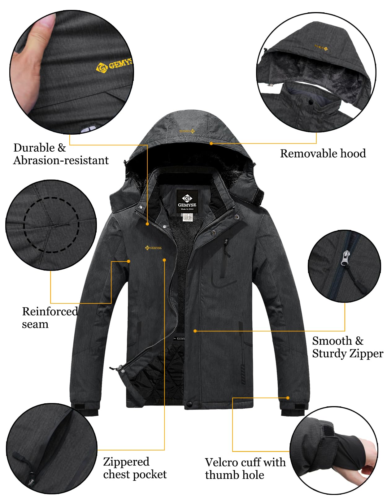 GEMYSE Men's Mountain Waterproof Ski Snow Jacket Winter Windproof Rain Jacket Hooded coat (Blue Grey,Medium)