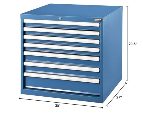 Global Industrial 7 Drawers Modular Drawer Cabinet w/Lock, 30x27x29-1/2"H, Blue