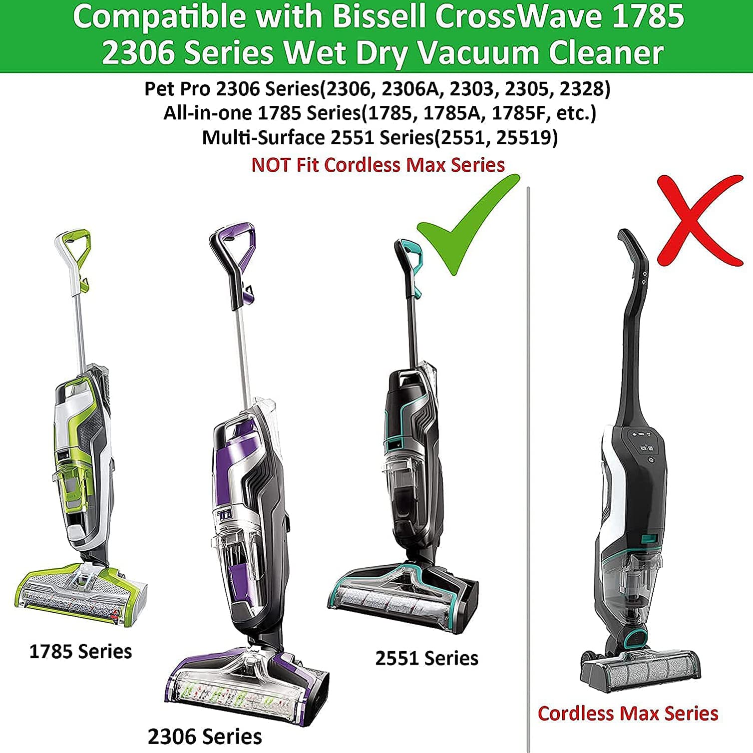 for Bissell CrossWave Pet Pro 2306A CrossWave 1785 Series Replacement Parts 1 Pack 2460+1 Pack 1868 Multi-Surface Pet Pro Cleaner Brush Rolls Tangle-Free+4 Pack 1866 Vacuum Filter Part 1613568 1608684