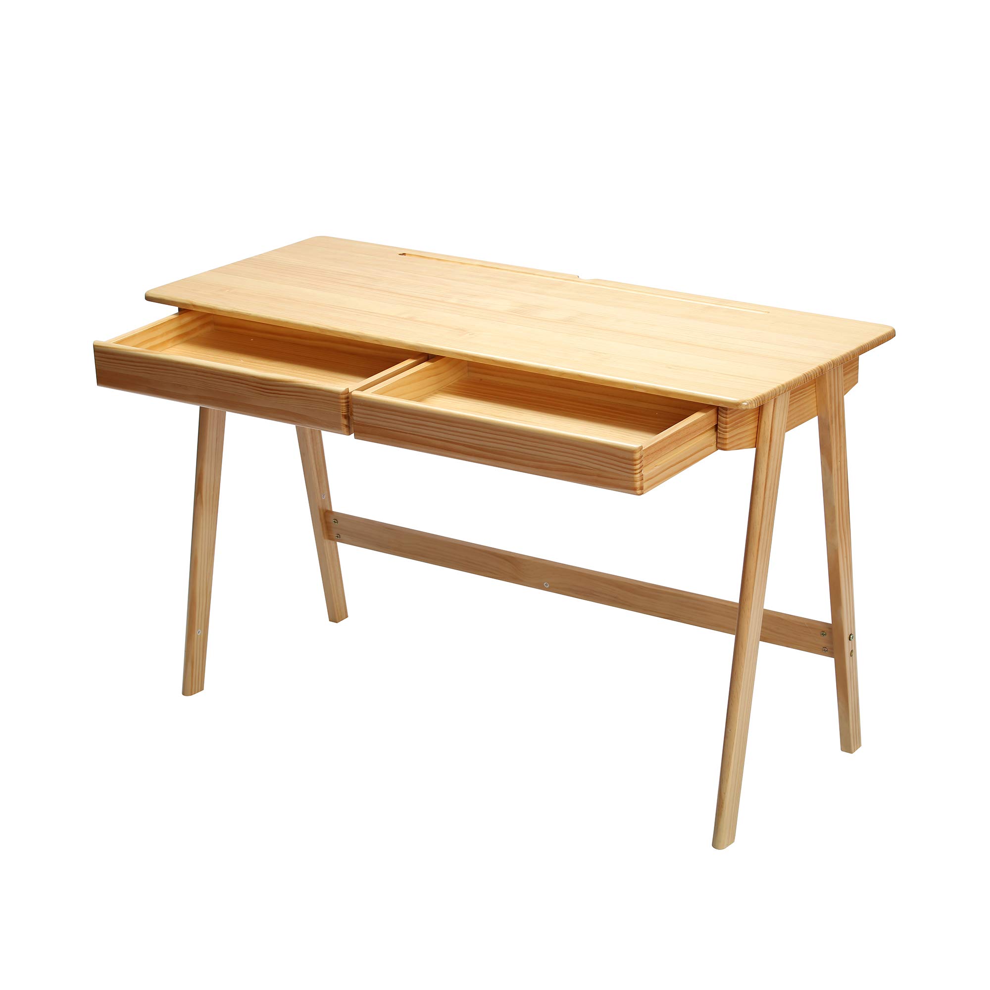 Function Home Computer Desk with Drawers, Solid Wood Office Writing Desk, Modern Study Table with Spacious Desktop, Writing Desk for Bedroom Home Office,Natural