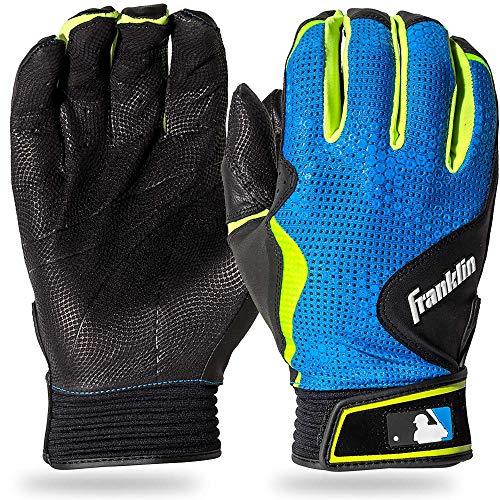 Franklin Sports MLB Freeflex Series Batting Gloves, Black/Electric Blue Adult Medium