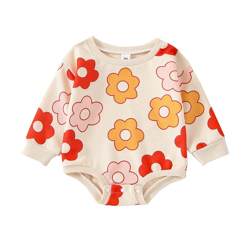 Newborn Baby Girls Boys Oversized Sweatshirts Romper Puff Sleeve Bodysuit Sweater Fall Winter Pullover Tops (Flower, 0-6M)