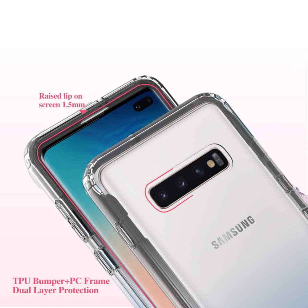Galaxy S10+ Clear Case, Galaxy S10+ Slim TPU Case, Dual Layer Armor Defender Case Full-Body Transparent Clear Heavy Duty Shock Resistant Hybrid Rugged Cover for Samsung Galaxy S10 Plus- Black Blue