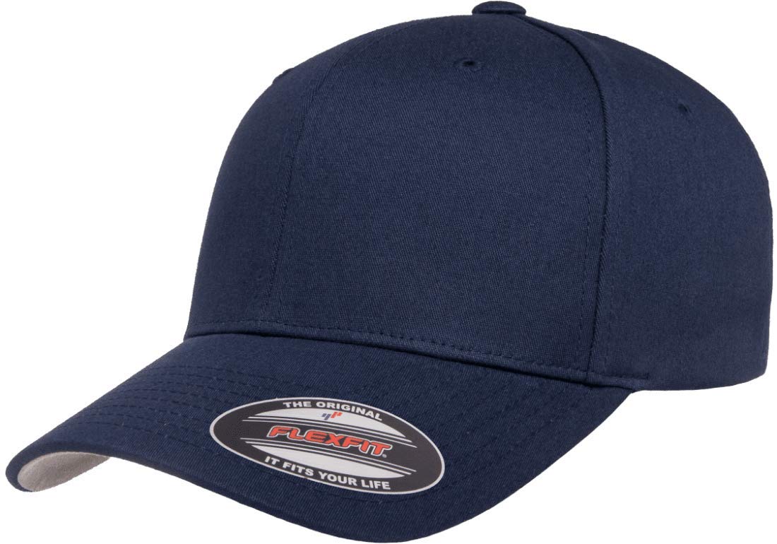 Flexfit Mens Cotton Twill Fitted Baseball Cap, Navy, Large-X-Large US