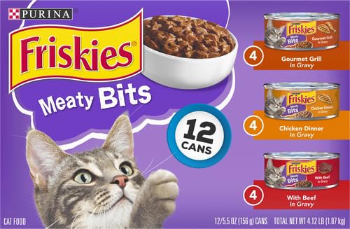 Friskies Wet Cat Food, Meaty Bites, 3-Flavor Variety Pack, 5.5-Ounce Can, Pack Of 12