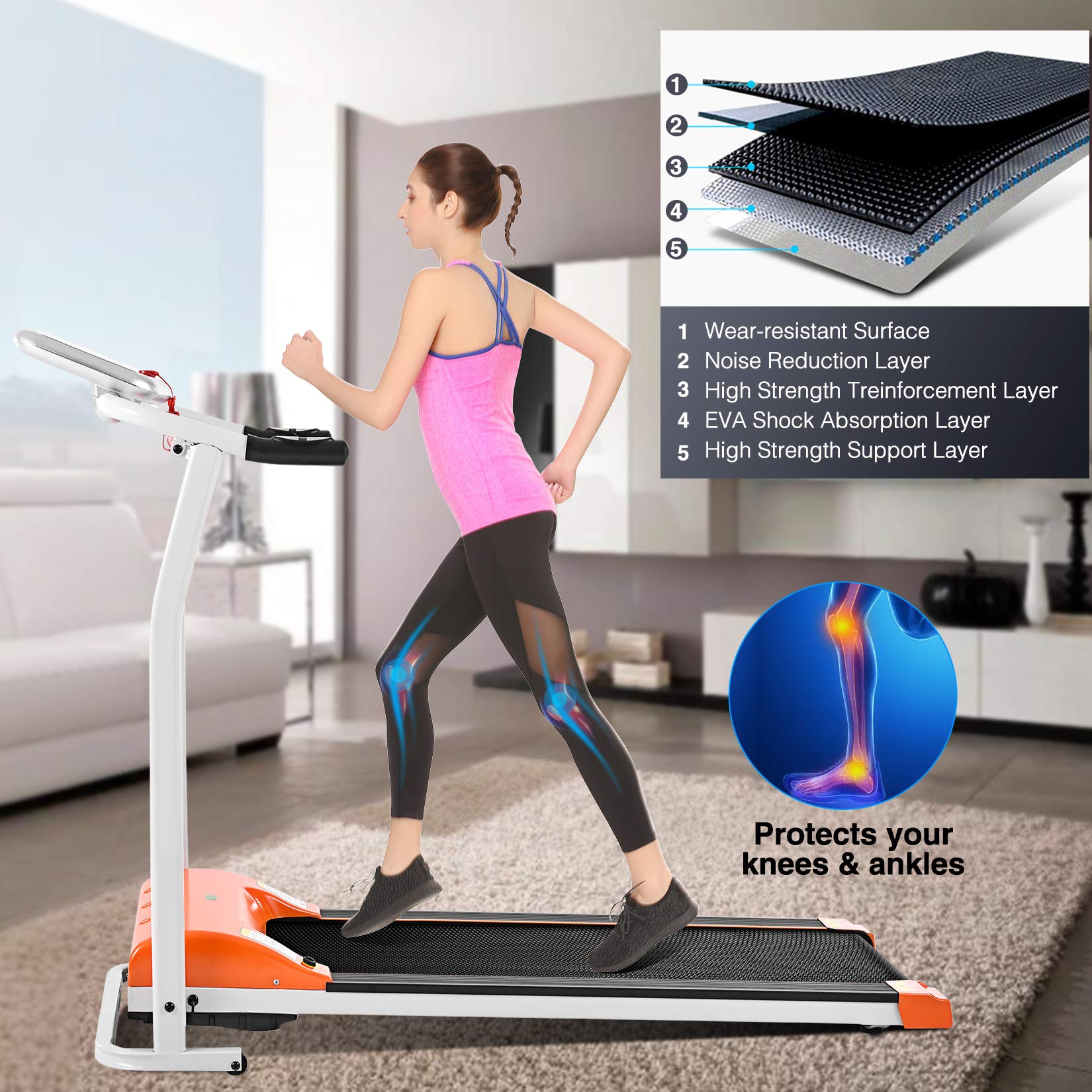 Folding Treadmill Portable Foldable Small Electric Treadmills with LCD Monitor & Pulse Grip & 12 Preset Program for Home Apartment Office Compact Walking Jogging Exercise Machine No Installation