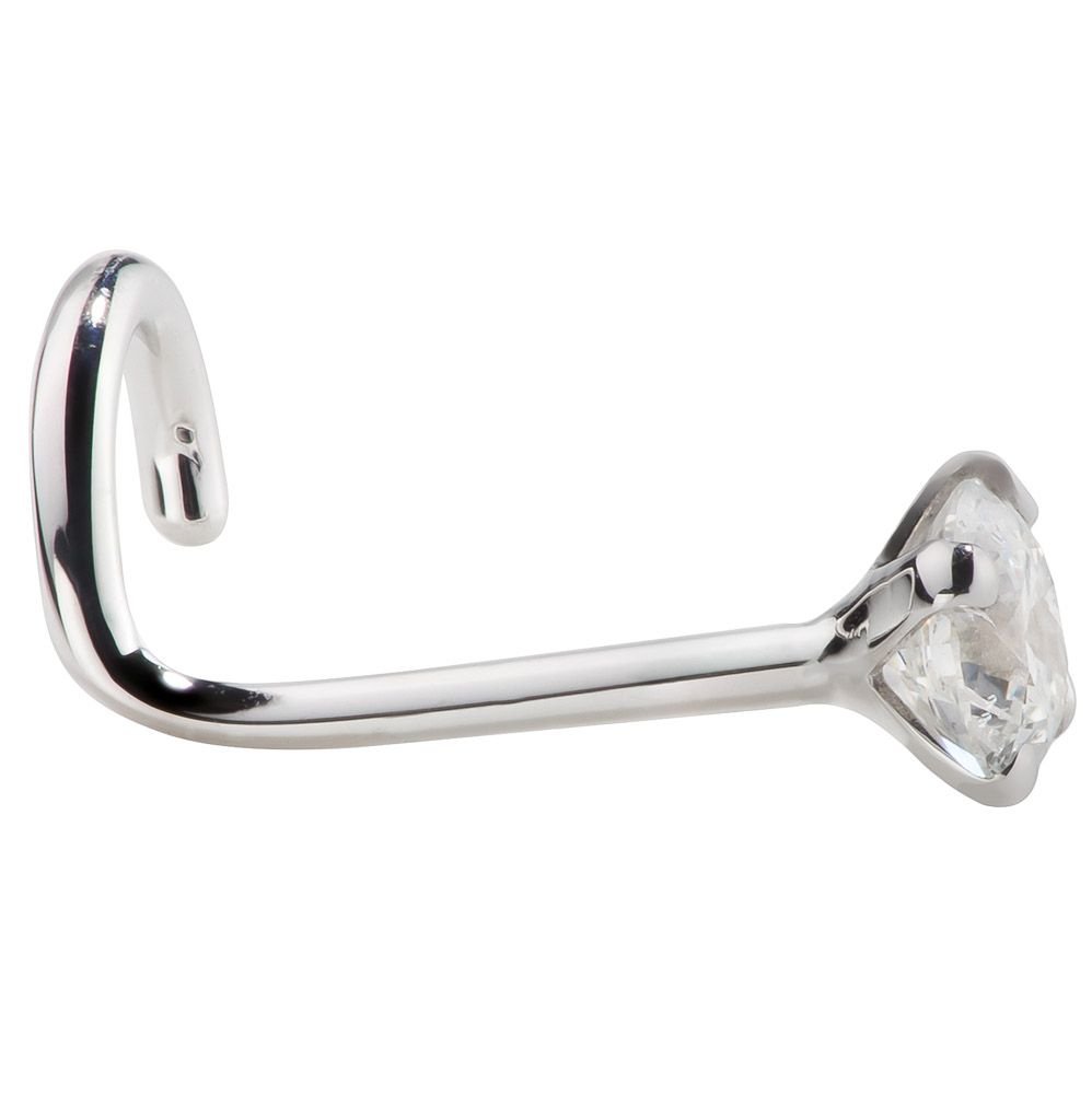 FreshTrends SI1-3mm (0.1 ct. tw) Diamond 14K White Gold Nose Ring Twist Screw - 20G