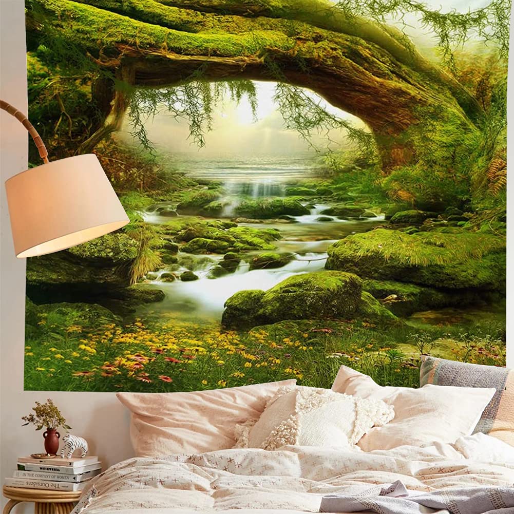 Forest Tapestry Home Decor Landscape Tapestry Living Room Bedroom Decoration Tapestry Magic Tapestry Curtain (Old Tree Red, 60''L×51''W)