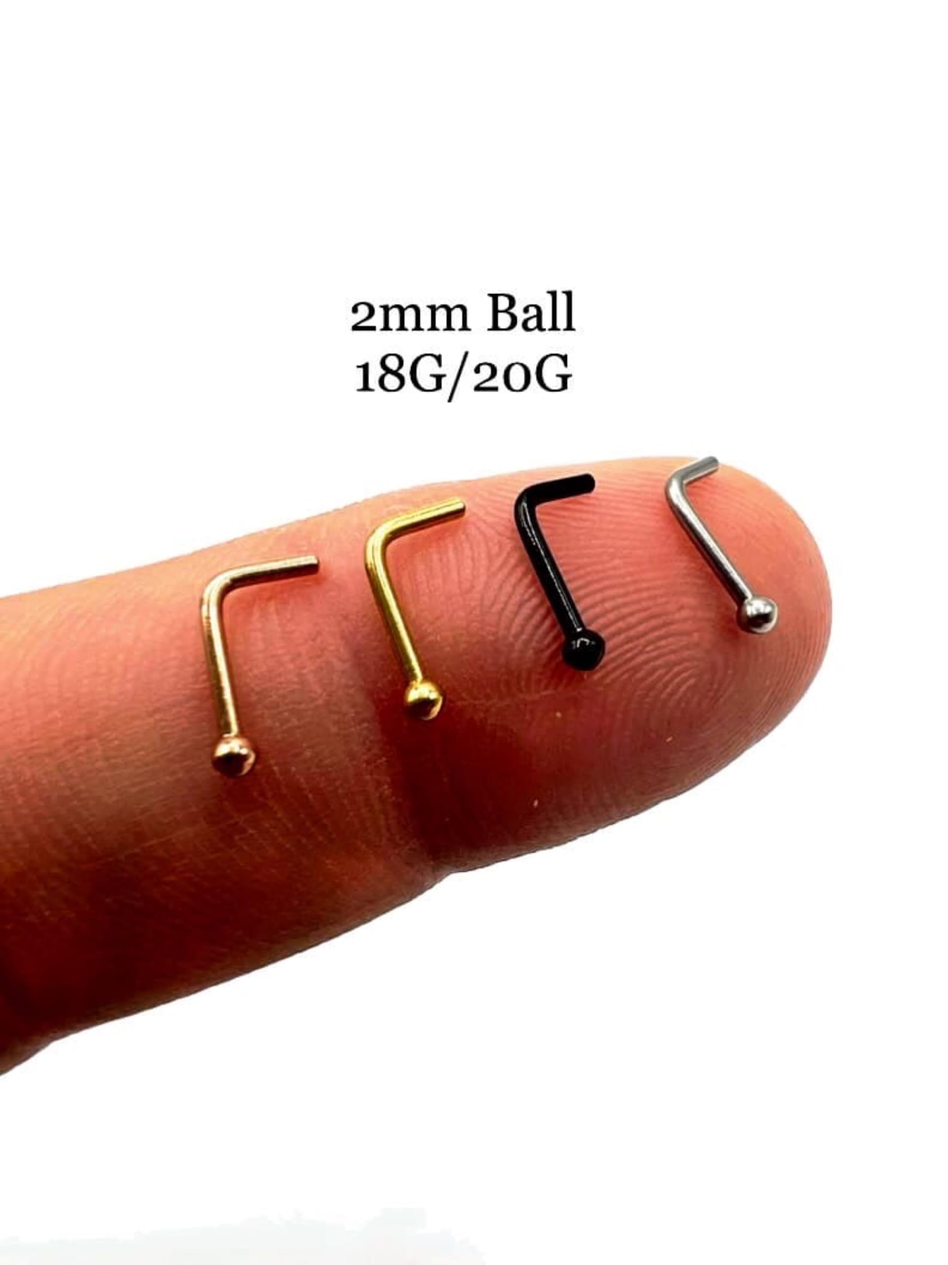 FIFTH CUE Ball End 316L Surgical Steel L Bend Stud Nose Ring (18G Rose Gold)