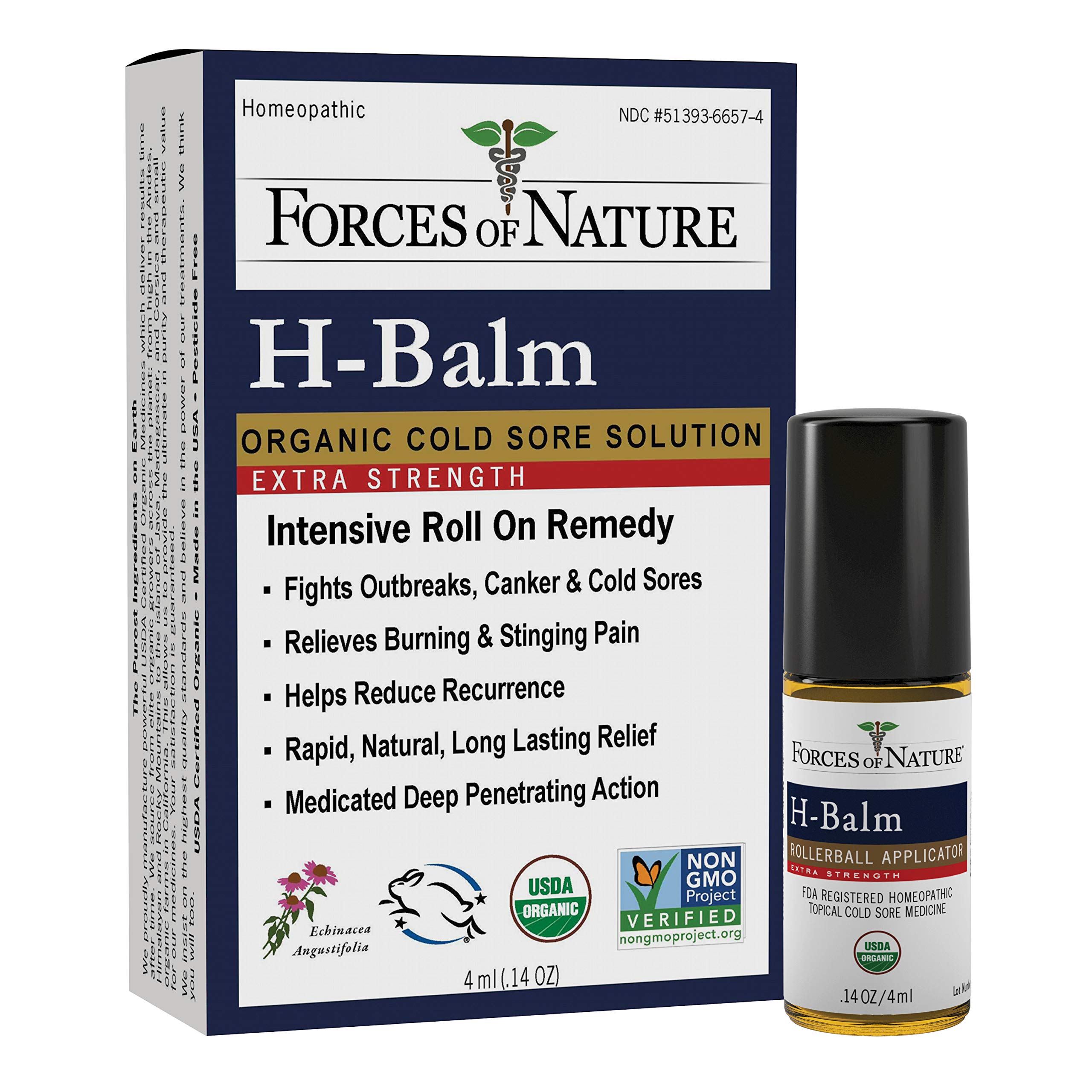 Forces Of Nature â Natural, organic, h-balm Control Extra Strength Cold Sore, fever Blister Treatment (4ml) Non Gmo, No Harmful Chemicals -Fast Relief for Tingling, burning & Itching Pain