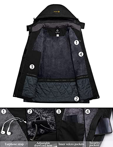GEMYSE Women’s Mountain Waterproof Ski Snow Jacket Winter Windproof Rain Jacket with Hood (Black01, Large