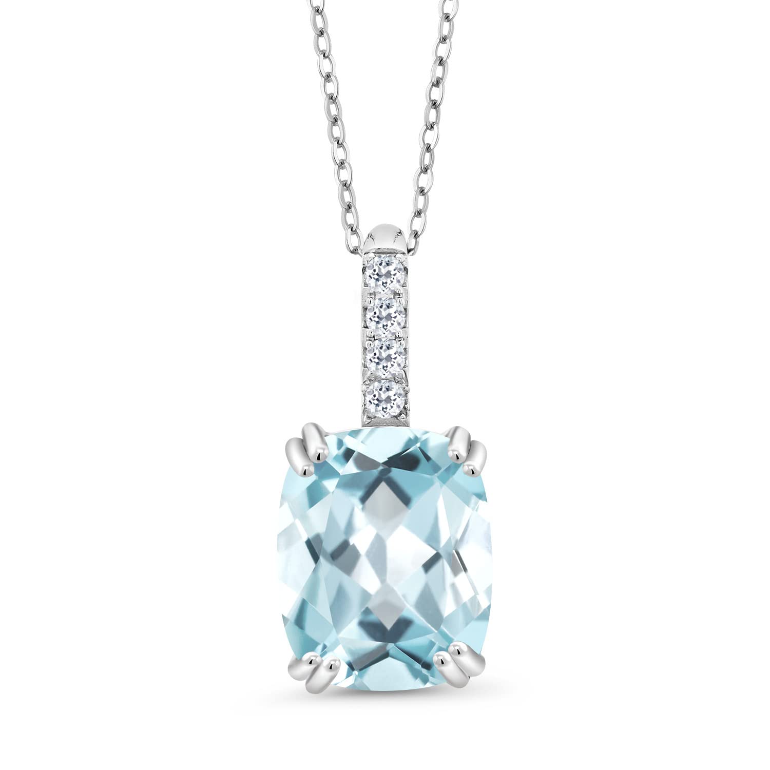 Gem Stone King 925 Sterling Silver Sky Blue Simulated Aquamarine and White Topaz Pendant Necklace For Women (2.78 Cttw, with 18 Inch Silver Chain)
