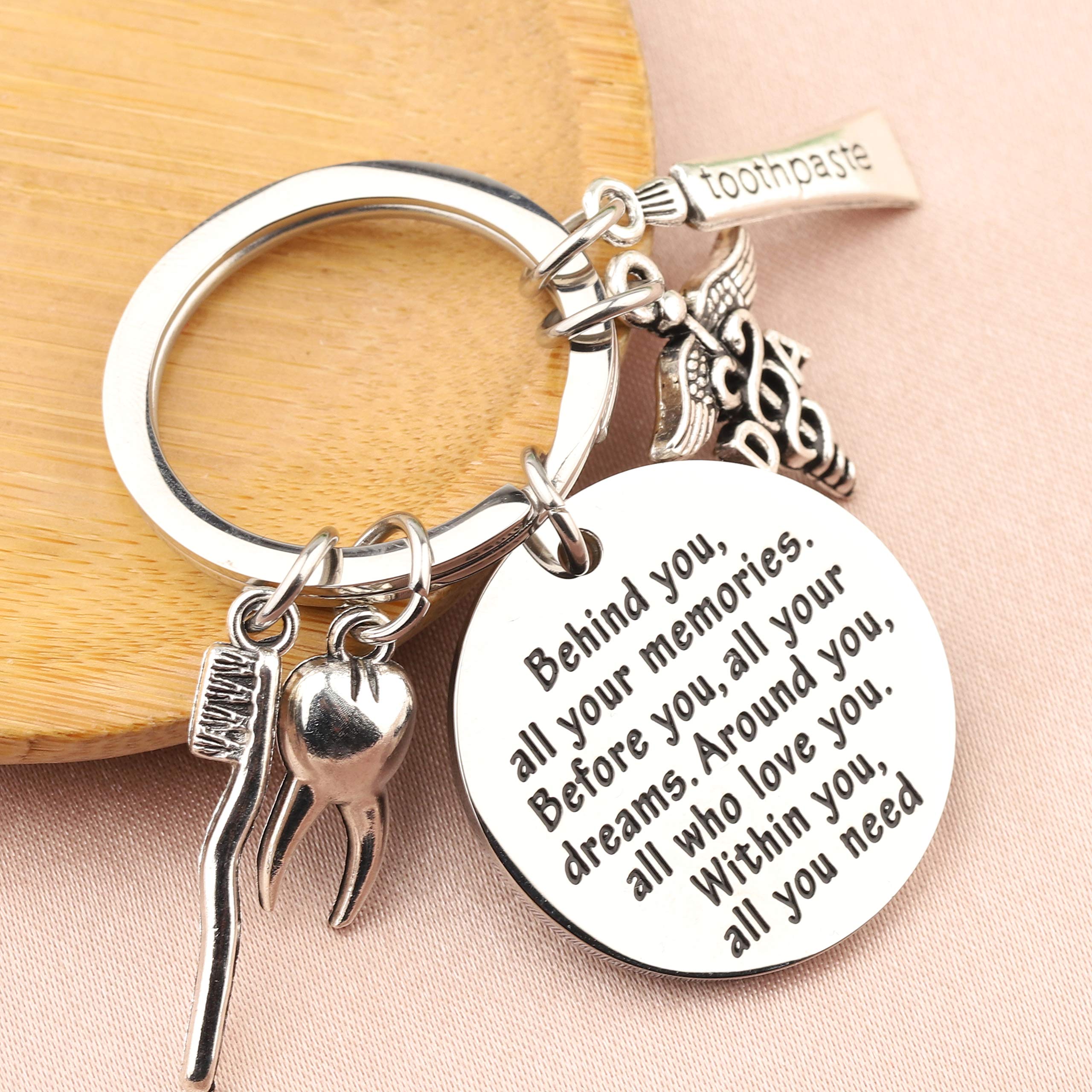 FEELMEM Dental Assistant Keychain Future Dentist Gift DA Graduation Gift Behind You All Memories Before You All Your Dream Inspirational Gift for Her (Assistant Keychain)
